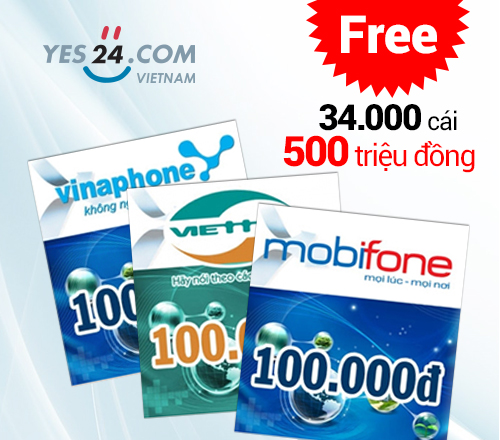 Yes24 tặng FREE 34.000 card điện thoại trị giá 500 triệu đồng